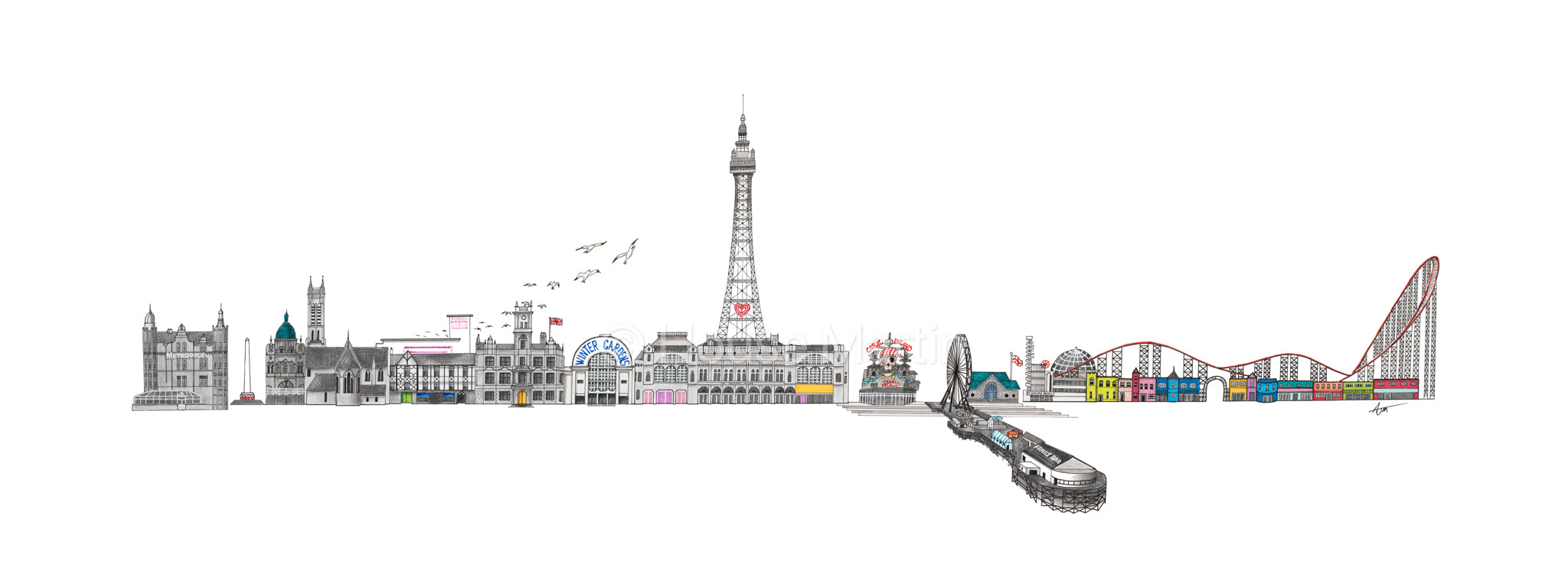 Original Blackpool Skyline Cityscape – housemartinartstudio